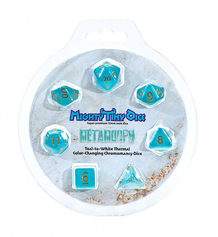 Teal to White - Metamorph - 12mm Mini Polyhedral Dice Set (7) - Mighty Tiny Dice – Mega Games ...