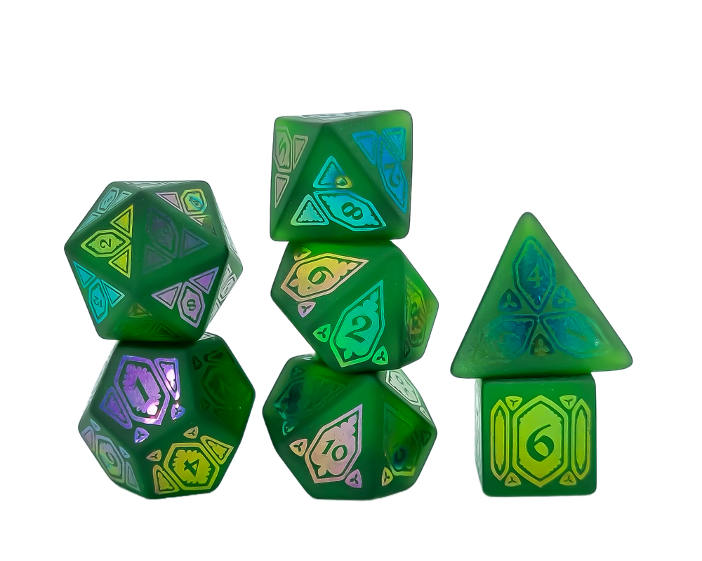 Ionized Aurora Cathedral - Green Crown Crystal - Polyhedral Dice Set (7 ...