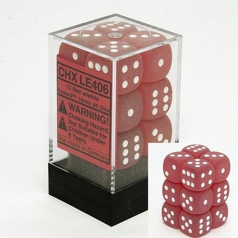 Frosted Red w/White - 16mm d6 Dice Block (12) - Chessex – Mega Games ...